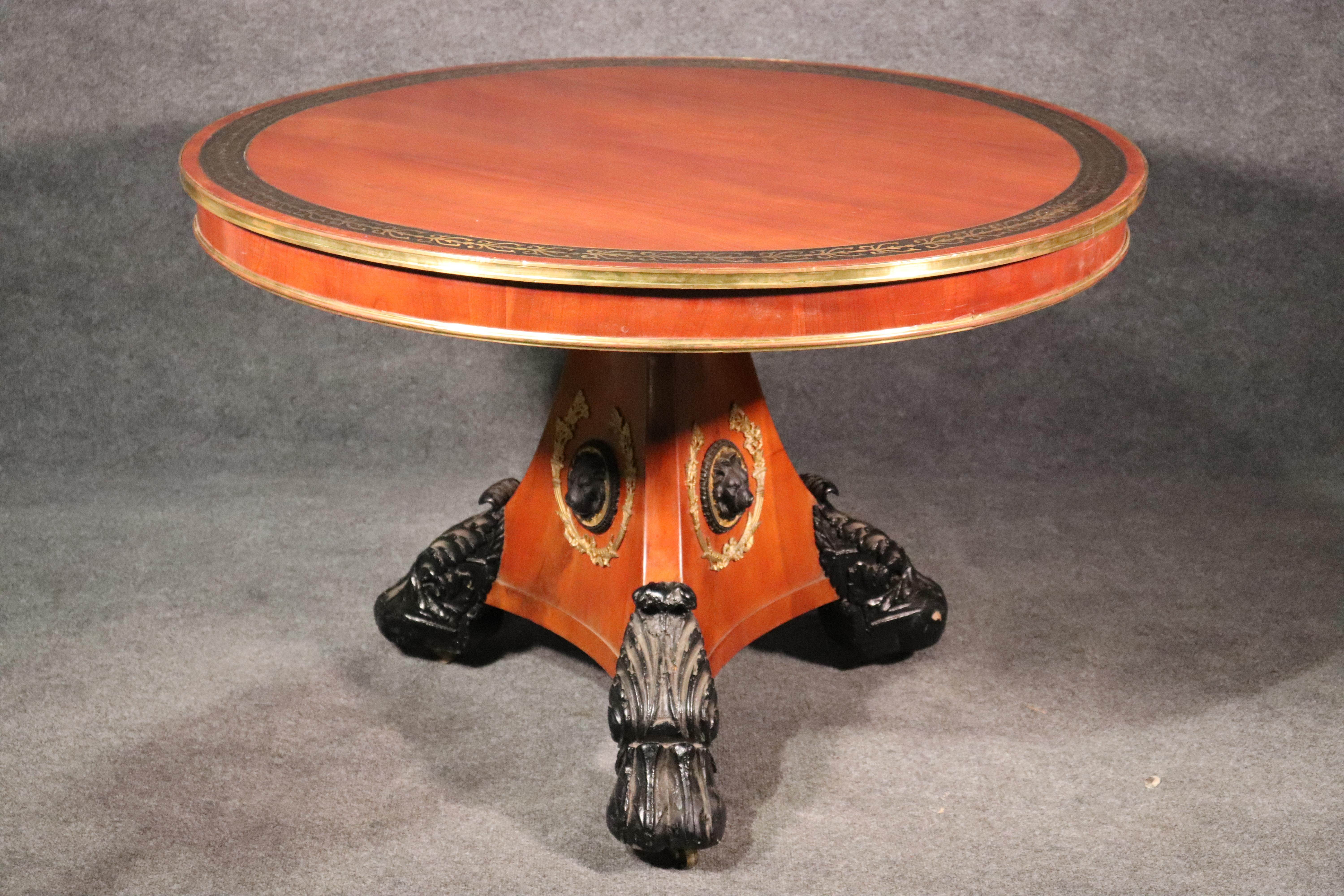 Russian Baltic Brass Inlaid Bronze Mounted Center Table with Lions and ...