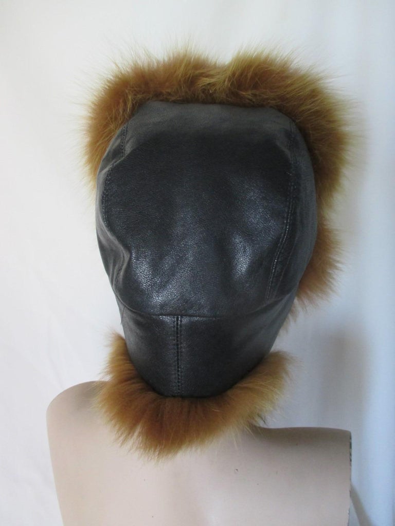 Black Leather Fox Fur Trapper Hat For Sale at 1stDibs