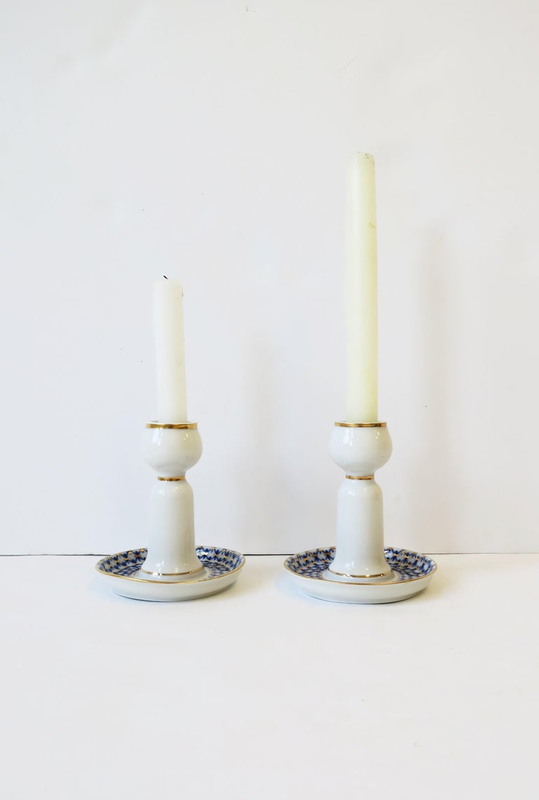 Russian Blue Gold White Porcelain Candlestick Holders by Lomonosov ...