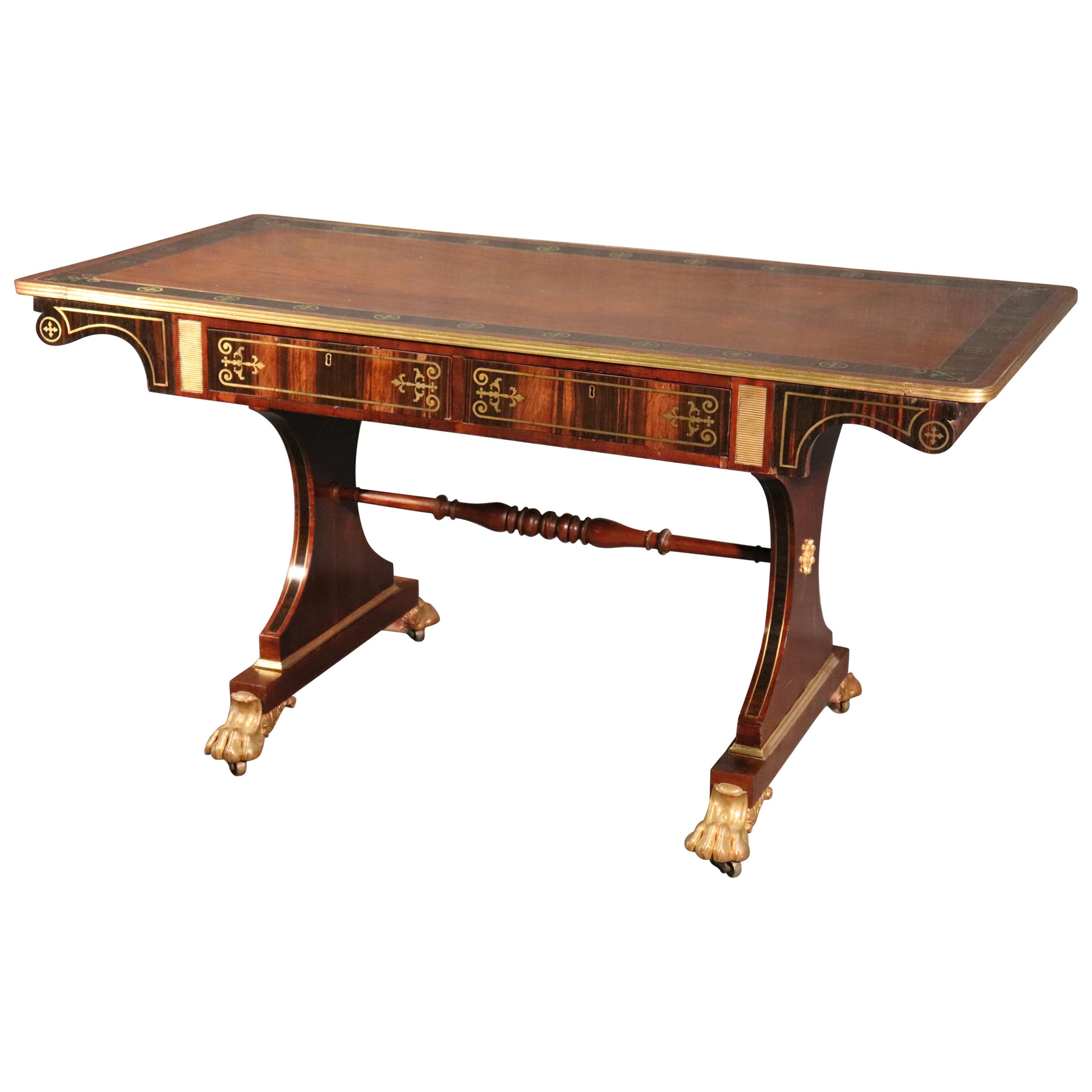 Russian Brass Boulle Inlaid Rosewood and Mahogany Writing Table Desk ...