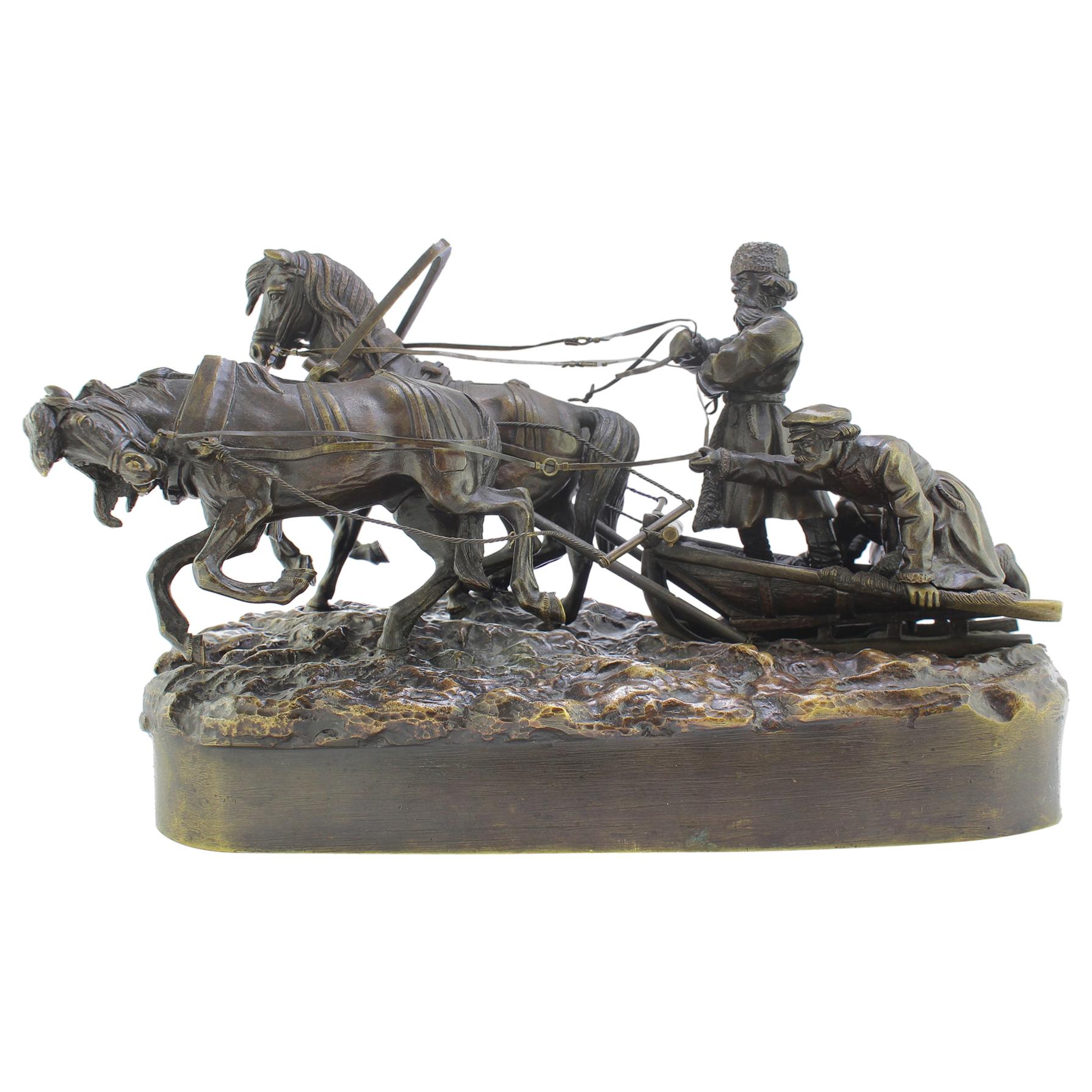 Russian Silver Troika Sculpture, I. Sazikov after E. Lanceray, Moscow ...