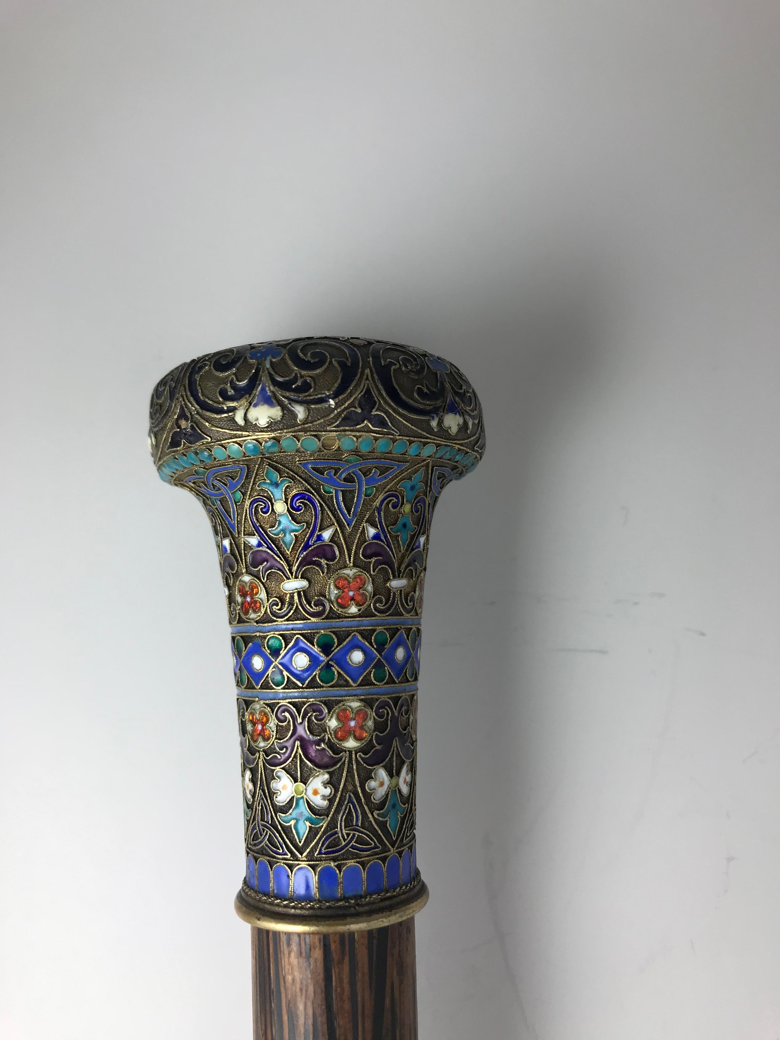 Russian Cloisonné Enameled Walking Stick Handle, Late 19th Century at ...