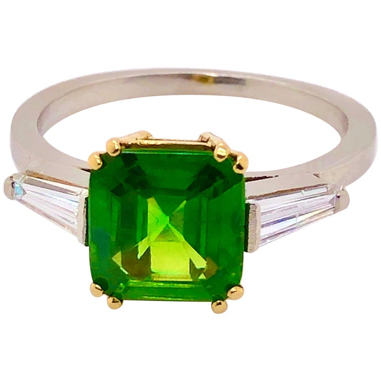 Russian Demantoid 2.49 Carat and Diamond Ring at 1stDibs