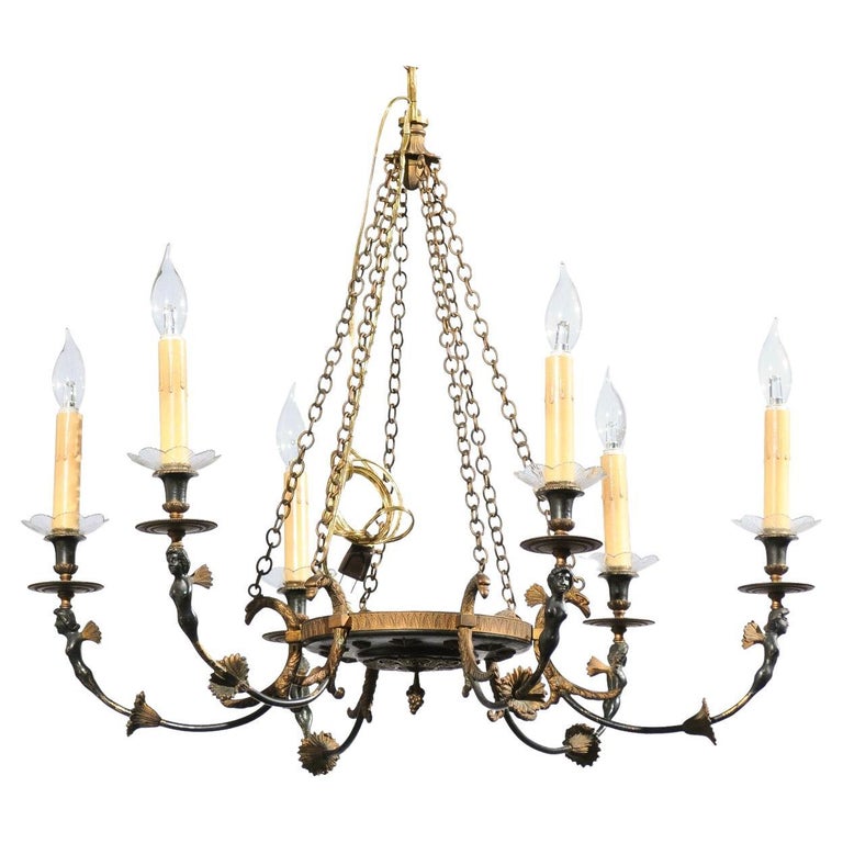 Russian Empire Style Black and Gold Six-Light Chandelier with Classical ...
