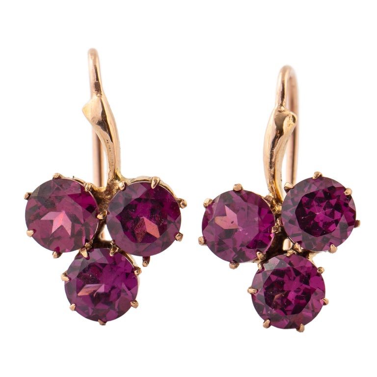 Russian Garnet Gold Trefoil Earrings, early 20th Century For Sale at ...