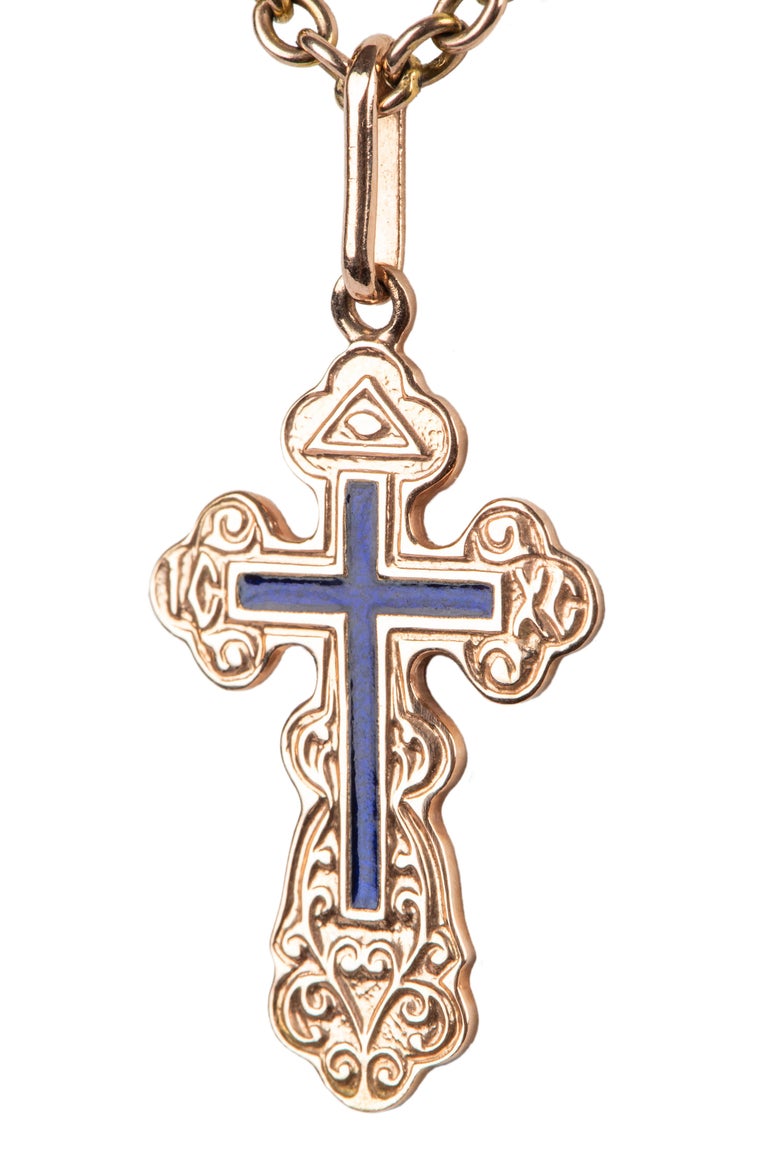 Russian Gold and Enameled Cross Pendant from St. Petersburg at 1stDibs