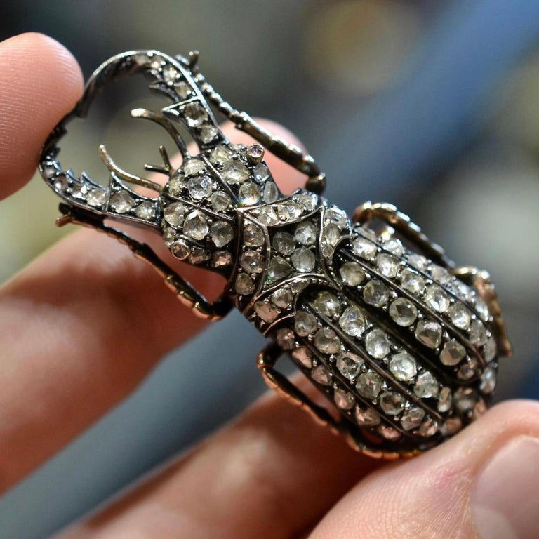 Russian Gold and Silver Mounted Diamond Set Stag Beetle Brooch 1830’s ...