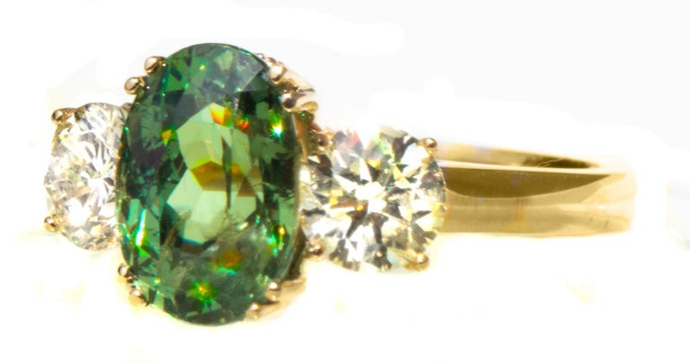 Russian 'Horsetail Inclusion' Demantoid Garnet and Diamond 18K Ring For ...