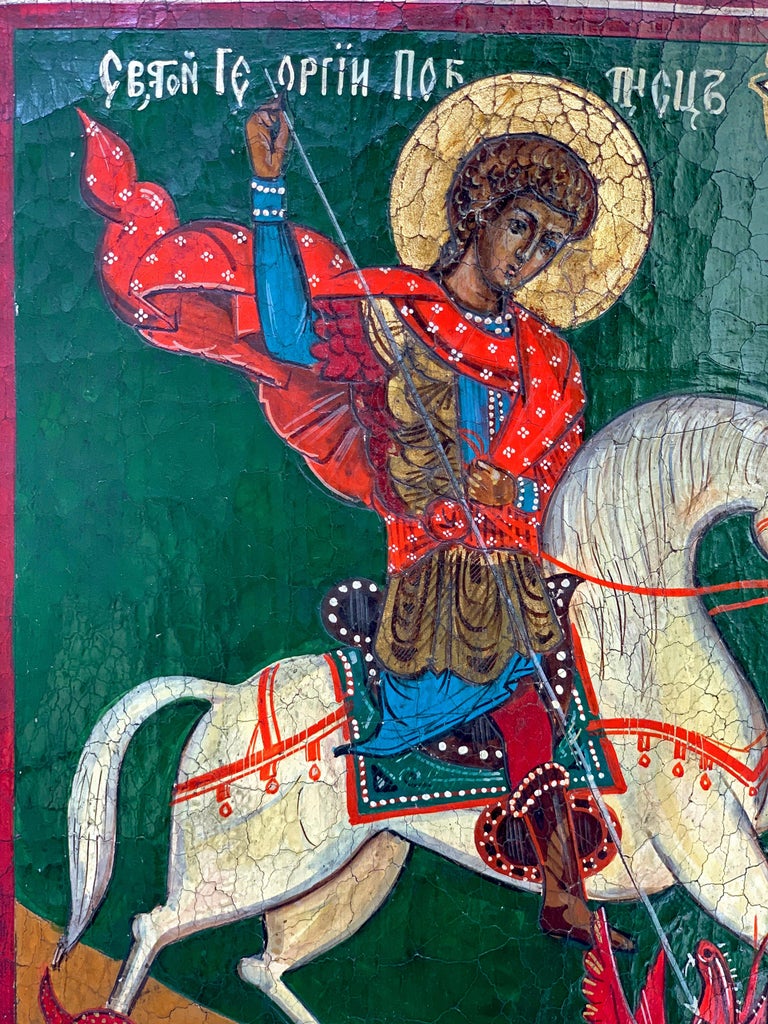 Russian Icon of Saint George Slaying a Dragon on White Horse, 19th ...
