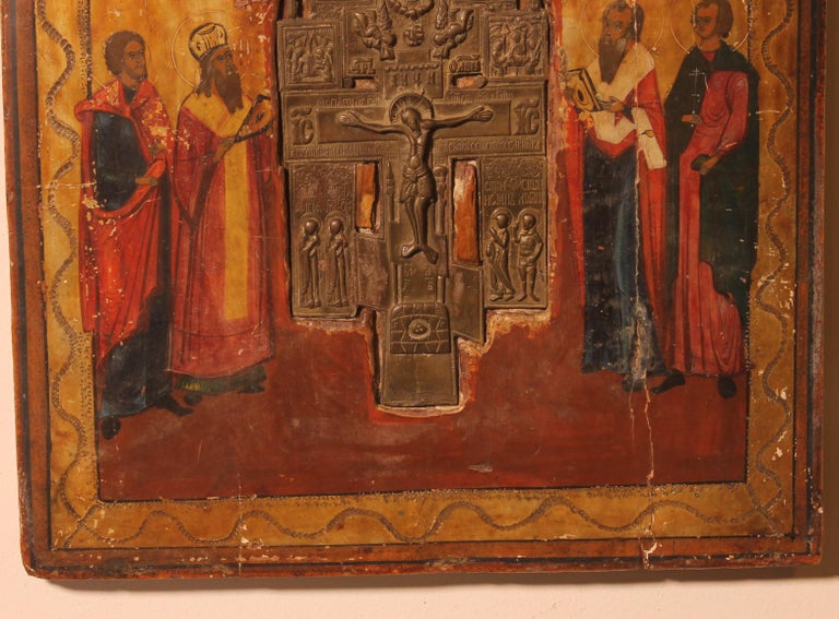 Russian Icon with Processional Cross 19th Century For Sale at 1stDibs