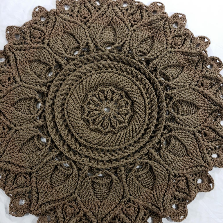 Russian Mandala Crochet Layered Round Rug Tan Polyester Cord ...