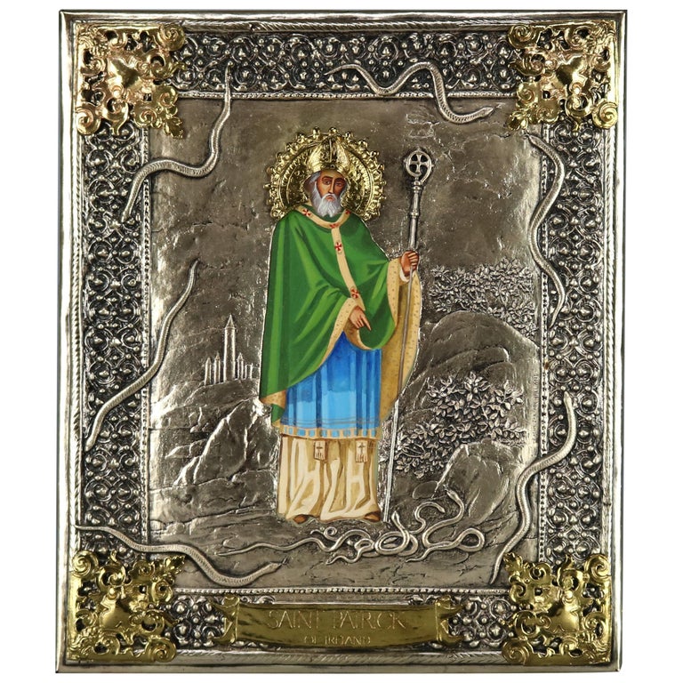 Russian Orthodox Icon, Saint Patrick of Ireland with Mixed Metal Riza ...