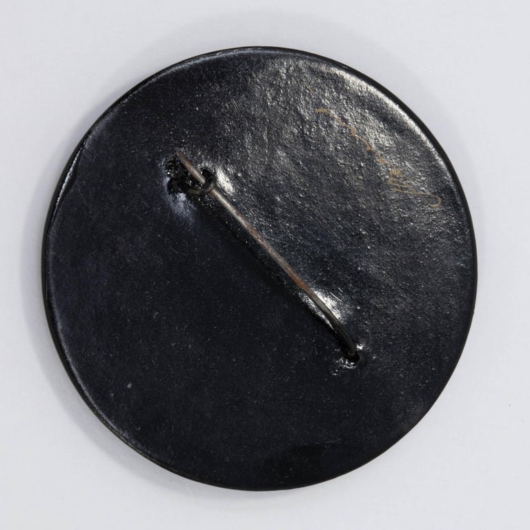 Russian Lacquered Painted Signed Vintage Round Pin Brooch Early to Mid ...