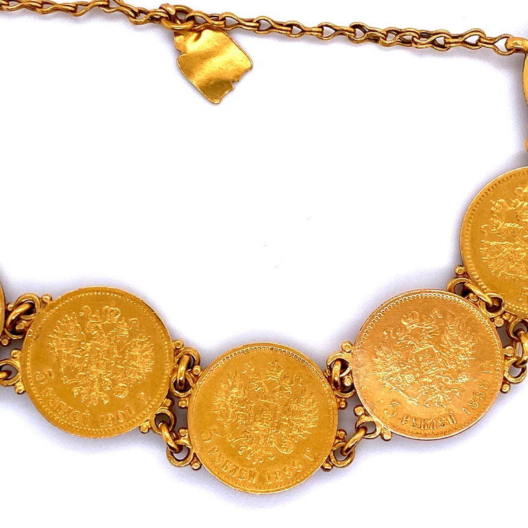 Russian Ruble Coin Gold Bracelet 22 Karat Yellow Gold at 1stDibs