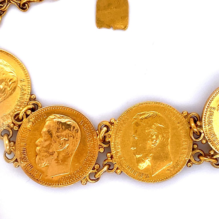 Russian Ruble Coin Gold Bracelet 22 Karat Yellow Gold at 1stDibs