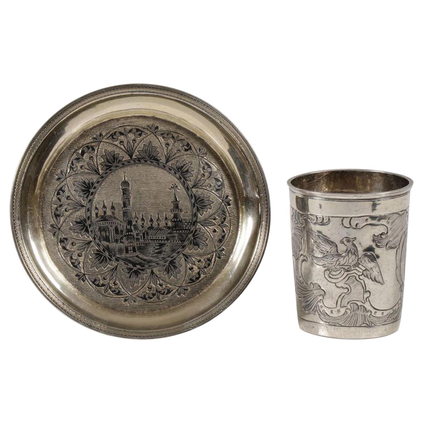 Russian Silver Beaker and Plate, Moscow, 1764-1840 at 1stDibs