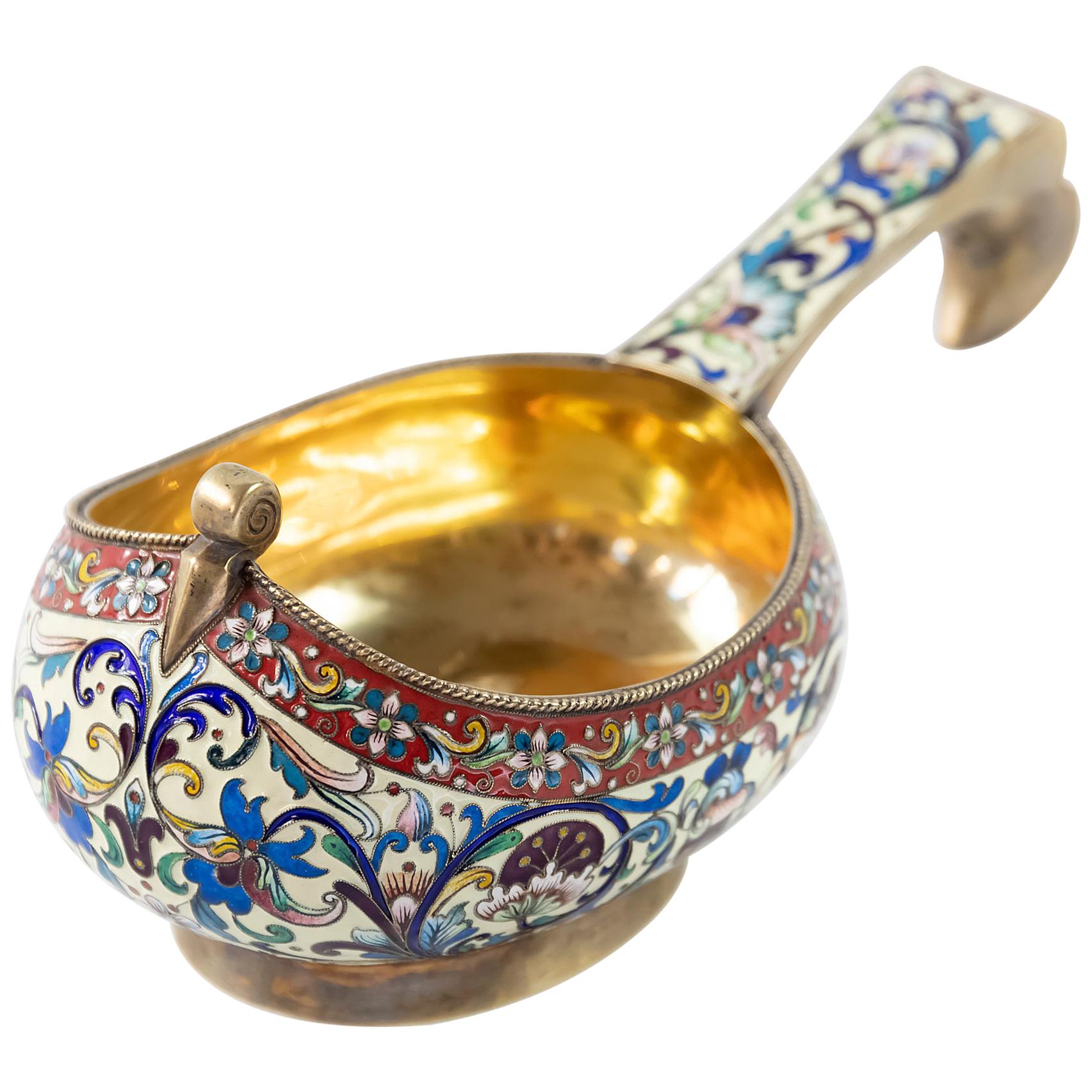 Russian Silver Gilt Enamel Cloisonné Kovsh at 1stDibs