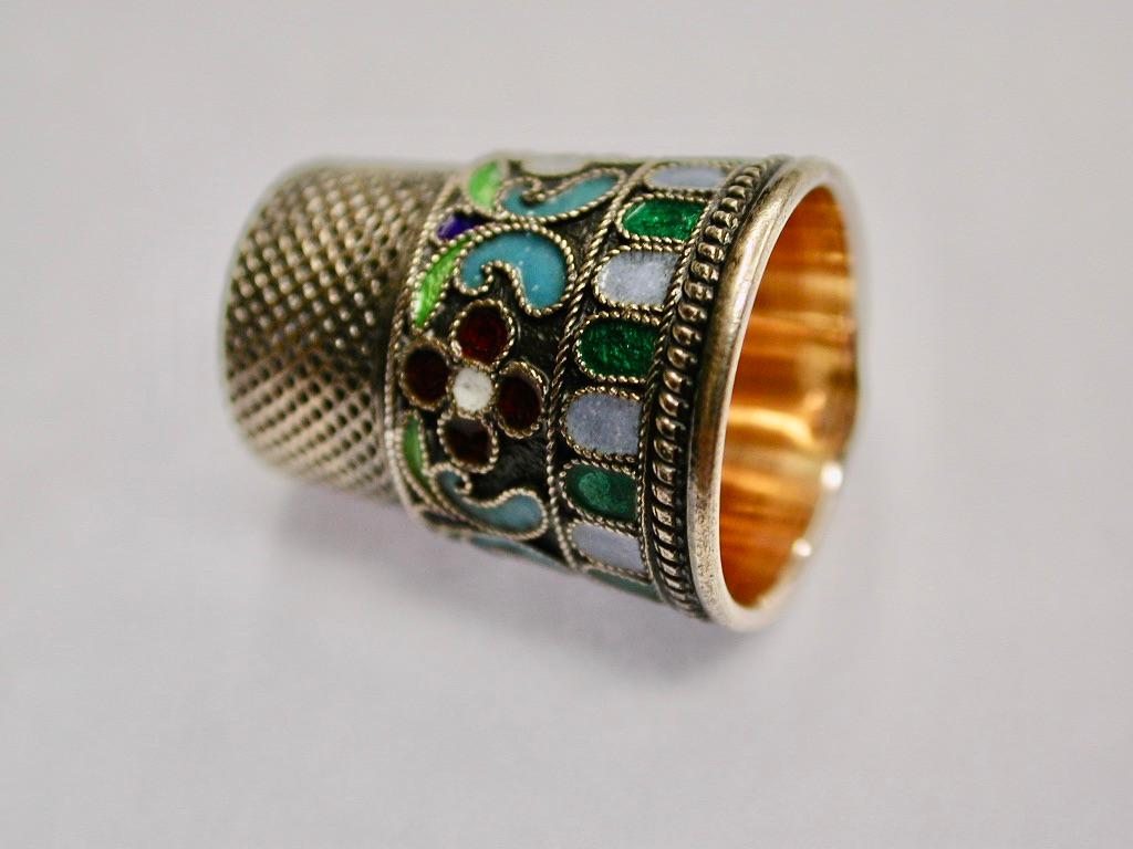 Russian Silver Gilt and Multi-Coloured Cloisonné Enamel Thimble, Circa ...