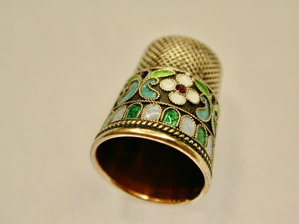 Russian Silver Gilt and Multi-Coloured Cloisonné Enamel Thimble, Circa ...