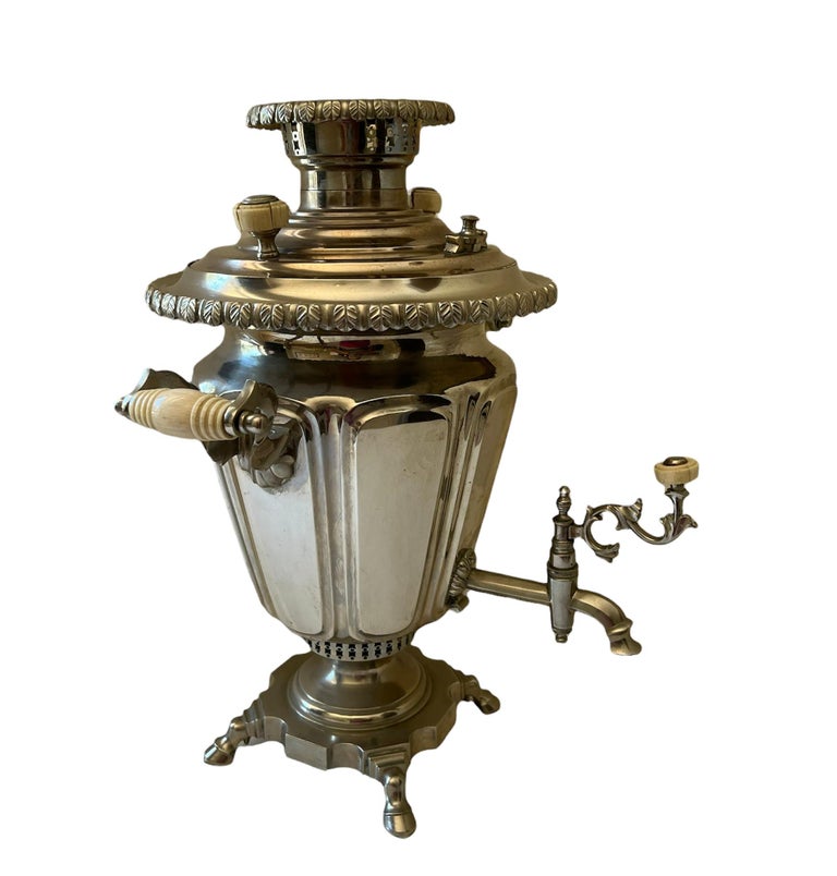 Russian Silver Plate Samovar with Tray Set For Sale at 1stDibs