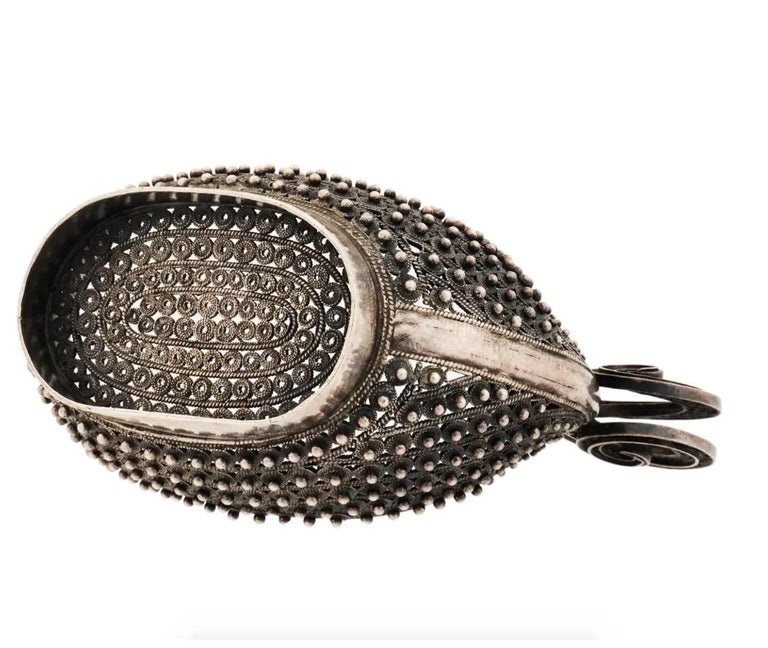 Russian Silver Scrolling Filigree Pattern Kovsh For Sale at 1stDibs