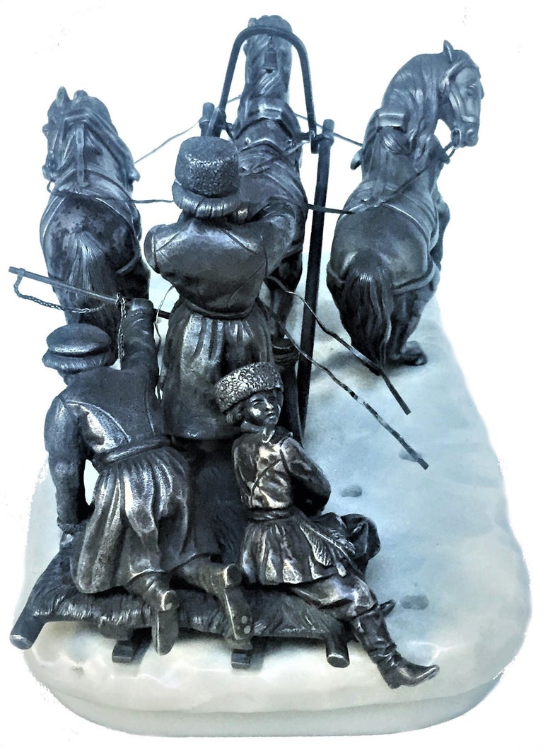 Russian Silver Troika Sculpture, I. Sazikov after E. Lanceray, Moscow ...