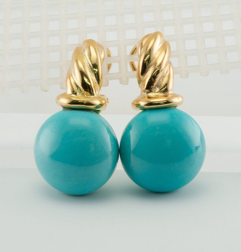 Russian Turquoise Earrings 18K Gold USSR For Sale at 1stDibs