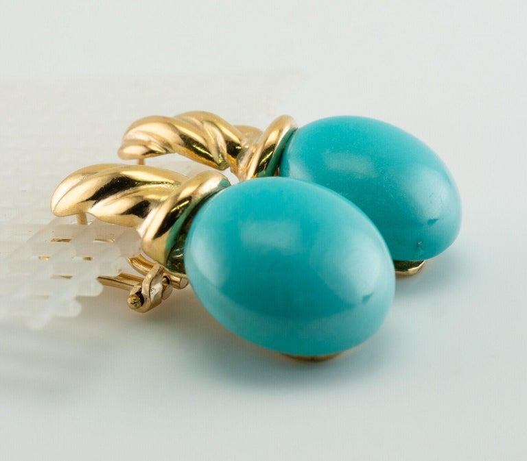 Russian Turquoise Earrings 18K Gold USSR For Sale at 1stDibs
