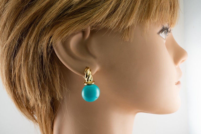 Russian Turquoise Earrings 18K Gold USSR For Sale at 1stDibs