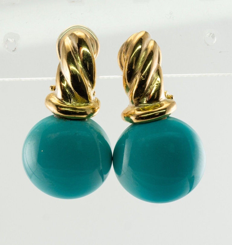 Russian Turquoise Earrings 18K Gold USSR For Sale at 1stDibs