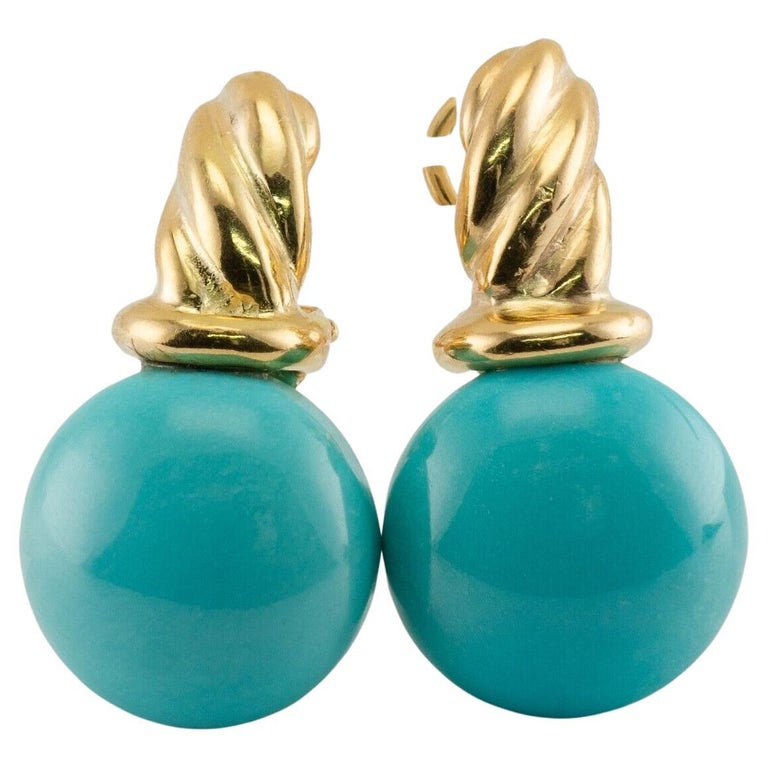 Russian Turquoise Earrings 18K Gold USSR For Sale at 1stDibs