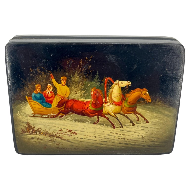 Russian USSR Made Black and Red Lacquered Snuff Box, Signed and Dated ...