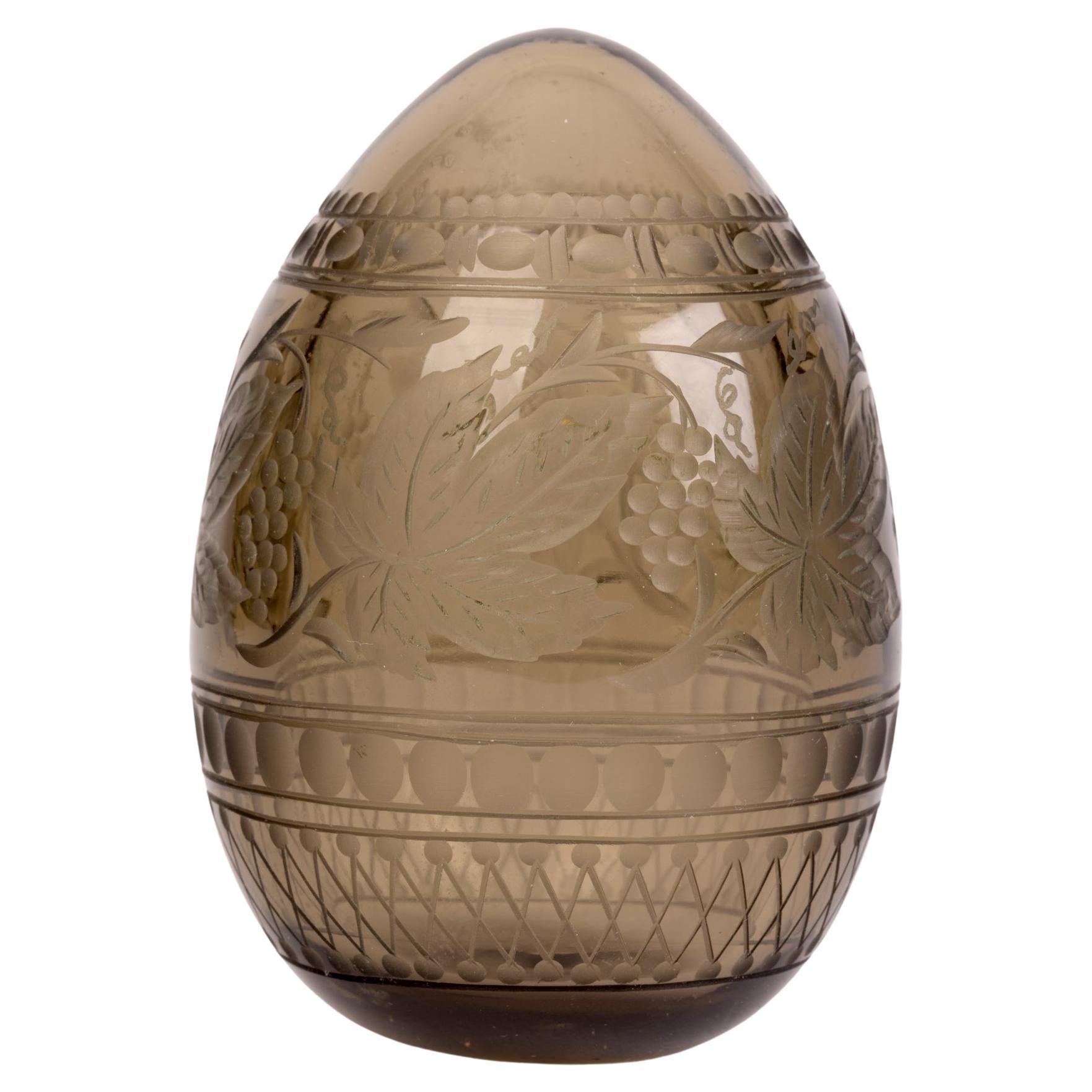 Vintage Cobalt Animal Engraved Overlaid Glass Egg at 1stDibs