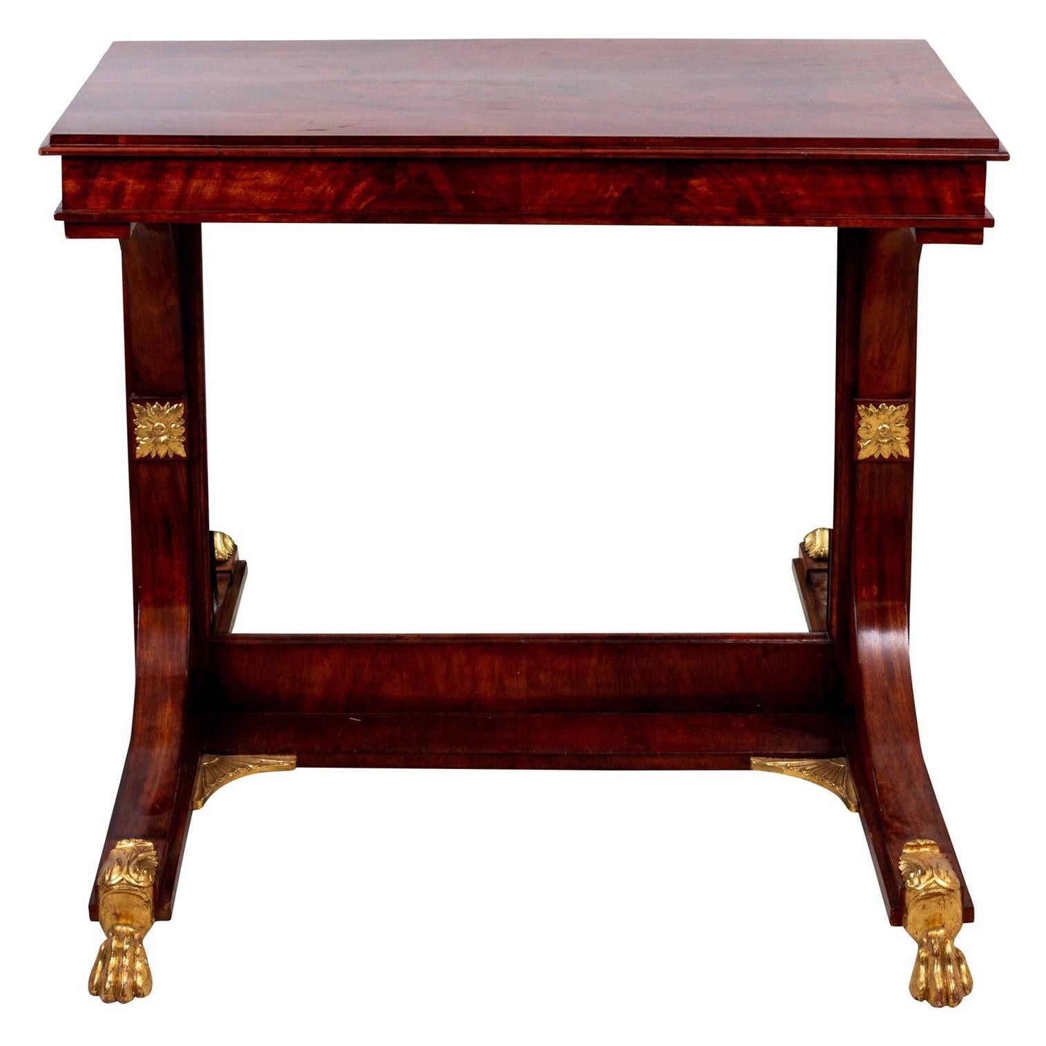 Italian Square fluted Apron and Leg Walnut Table with Siena Marble Top ...