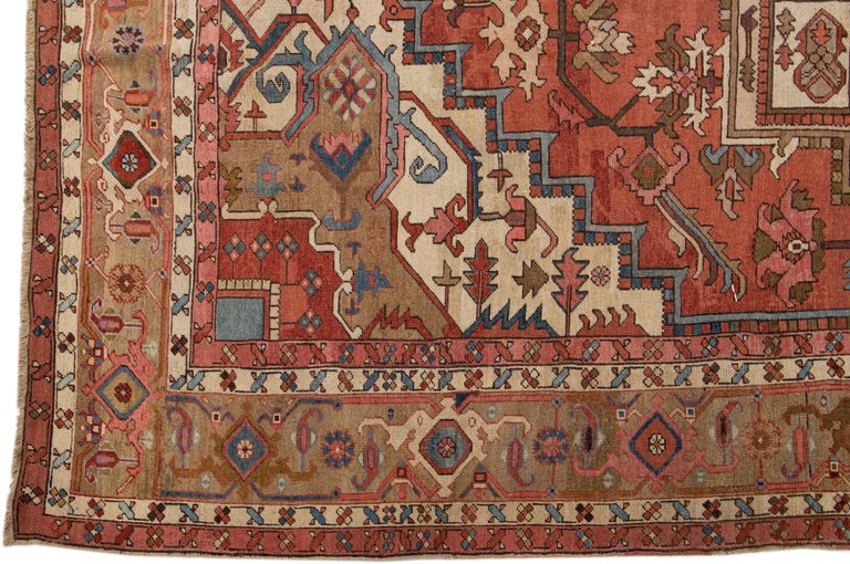 Rust 19th Century Antique Persian Serapi Wool Rug with Medallion Design ...