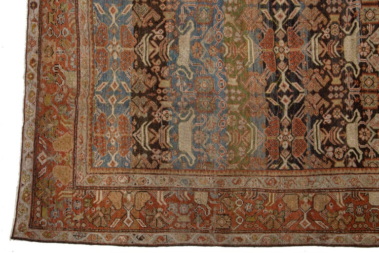 Rust Antique Mahal Handmade Persian Wool Rug with Allover Motif For ...