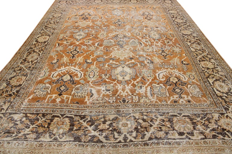 Rust Antique Persian Mahal Handmade Distressed Wool Rug With Floral ...