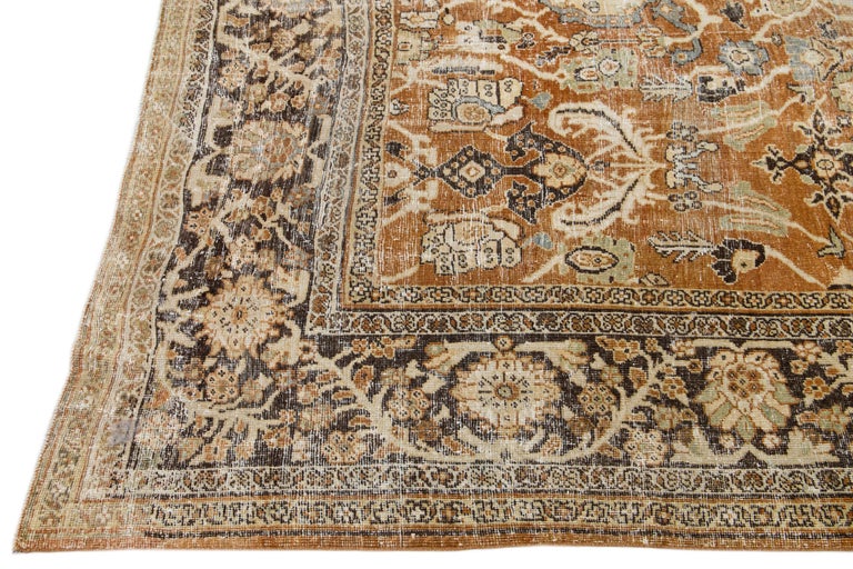 Rust Antique Persian Mahal Handmade Distressed Wool Rug With Floral ...