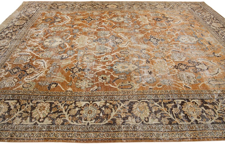 Rust Antique Persian Mahal Handmade Distressed Wool Rug With Floral ...