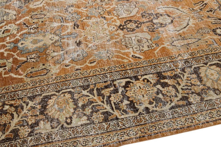 Rust Antique Persian Mahal Handmade Distressed Wool Rug With Floral ...