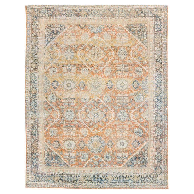 Rust Antique Persian Mahal Handmade Geometric Floral Pattern Wool Rug ...