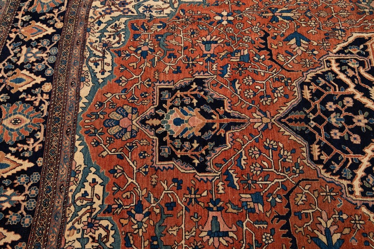 Rust Antique Persian Sarouk Farahan Handmade Medallion Wool Rugl Rug ...