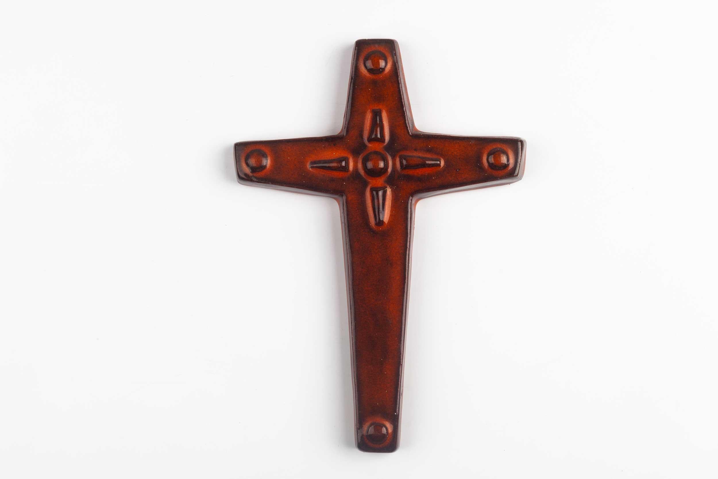 Rust Colored Mid-Century Crucifix, Celtic Style, Ceramic, 1960s at 1stDibs