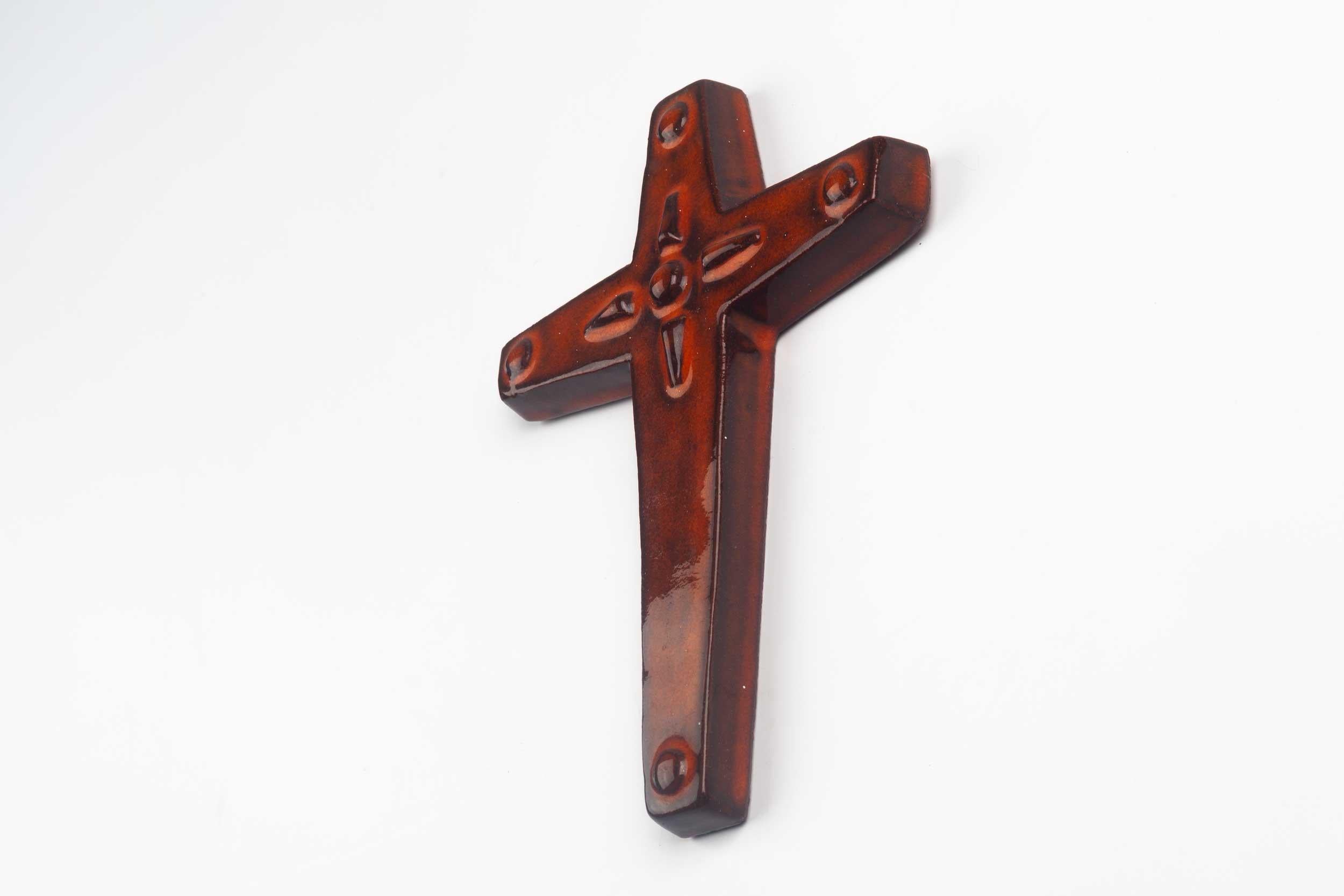 Rust Colored Mid-Century Crucifix, Celtic Style, Ceramic, 1960s at 1stDibs