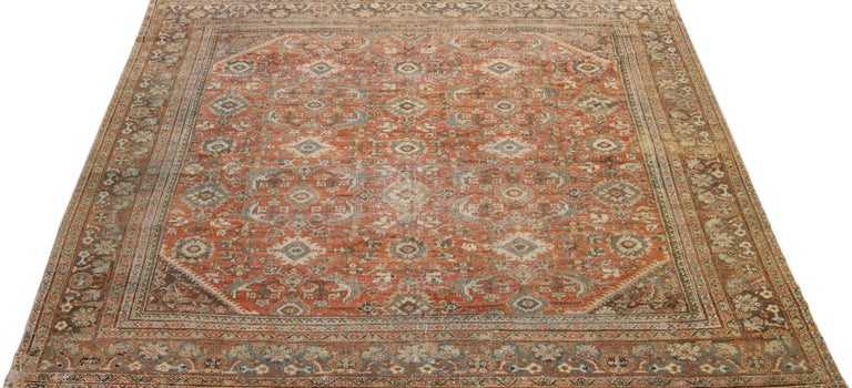Rust Handmade Antique Persian Mahal Square Wool Rug With Allover Motif ...