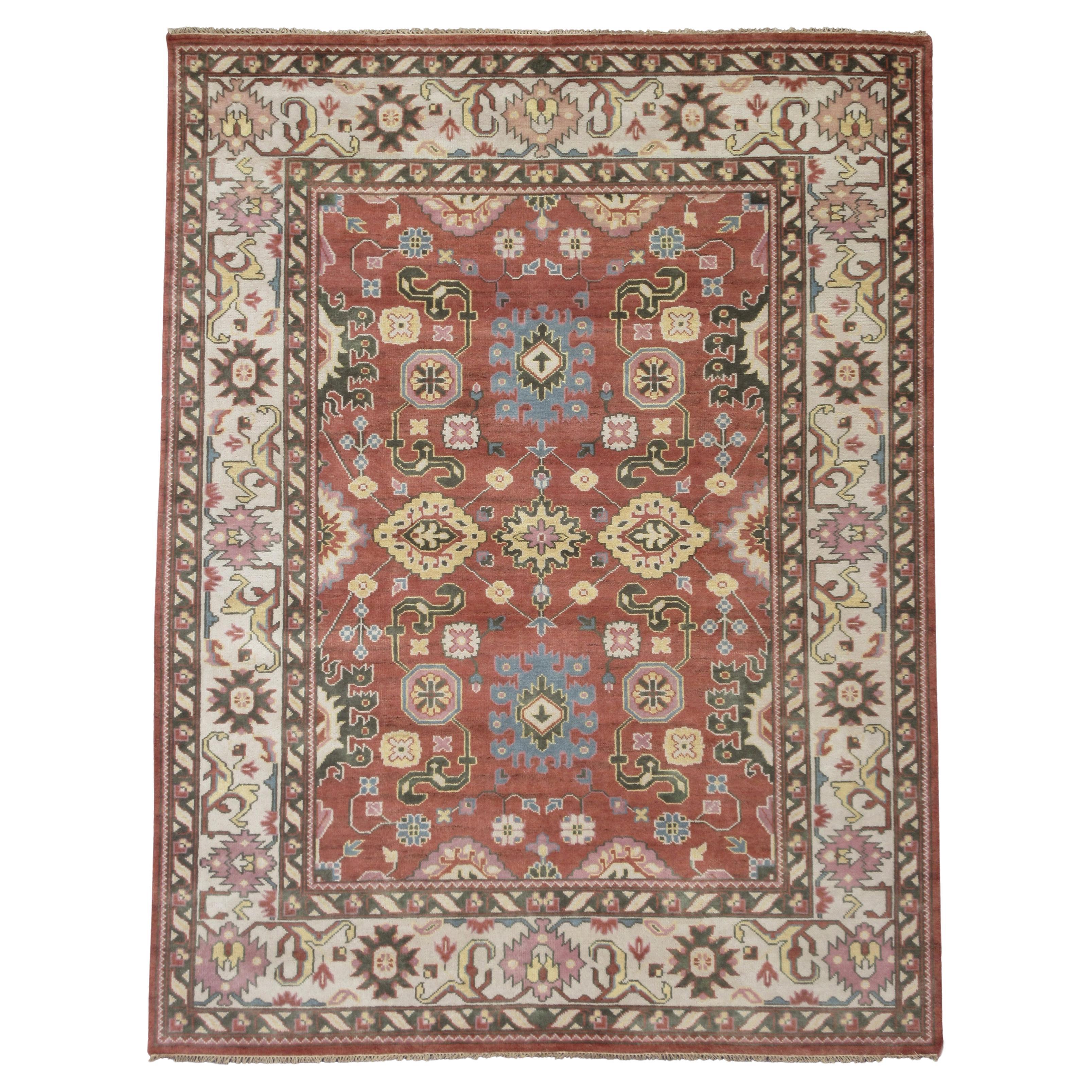 Rug and Kilim’s Oushak Style Rug with Beige, Rust and Navy Blue Floral ...