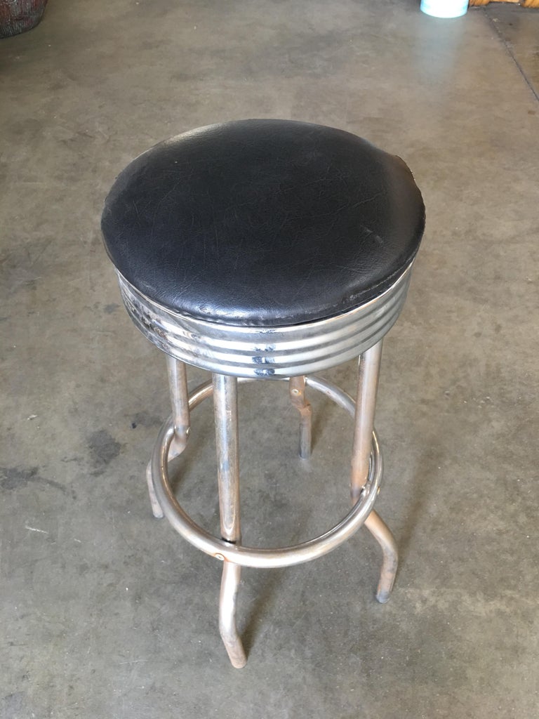Rustic 1950s Chrome Dinner Bar Stool, Pair at 1stDibs | 1950s bar ...