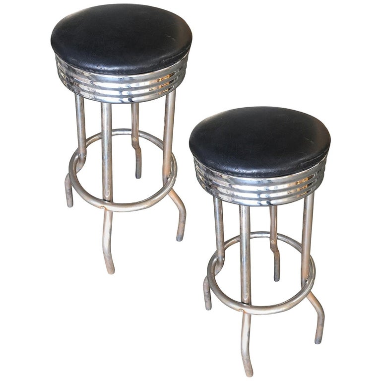 Rustic 1950s Chrome Dinner Bar Stool, Pair at 1stDibs | 1950s bar ...