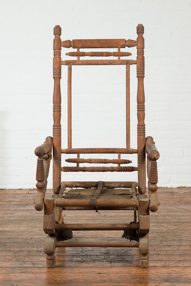 Rustic 19th Century Indian Rocking Chair with Metal Accents and Turned ...