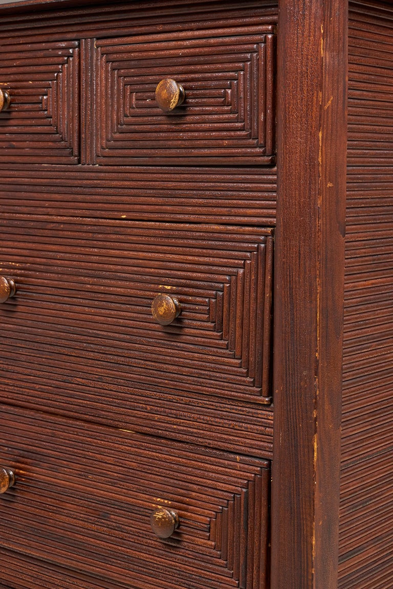 Rustic Adirondack Reclaimed Pine Reeded Veneer Chest of Drawers For ...